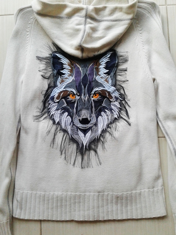 Moks246p Gray Fox Embroidered Patch Large Patch | Etsy