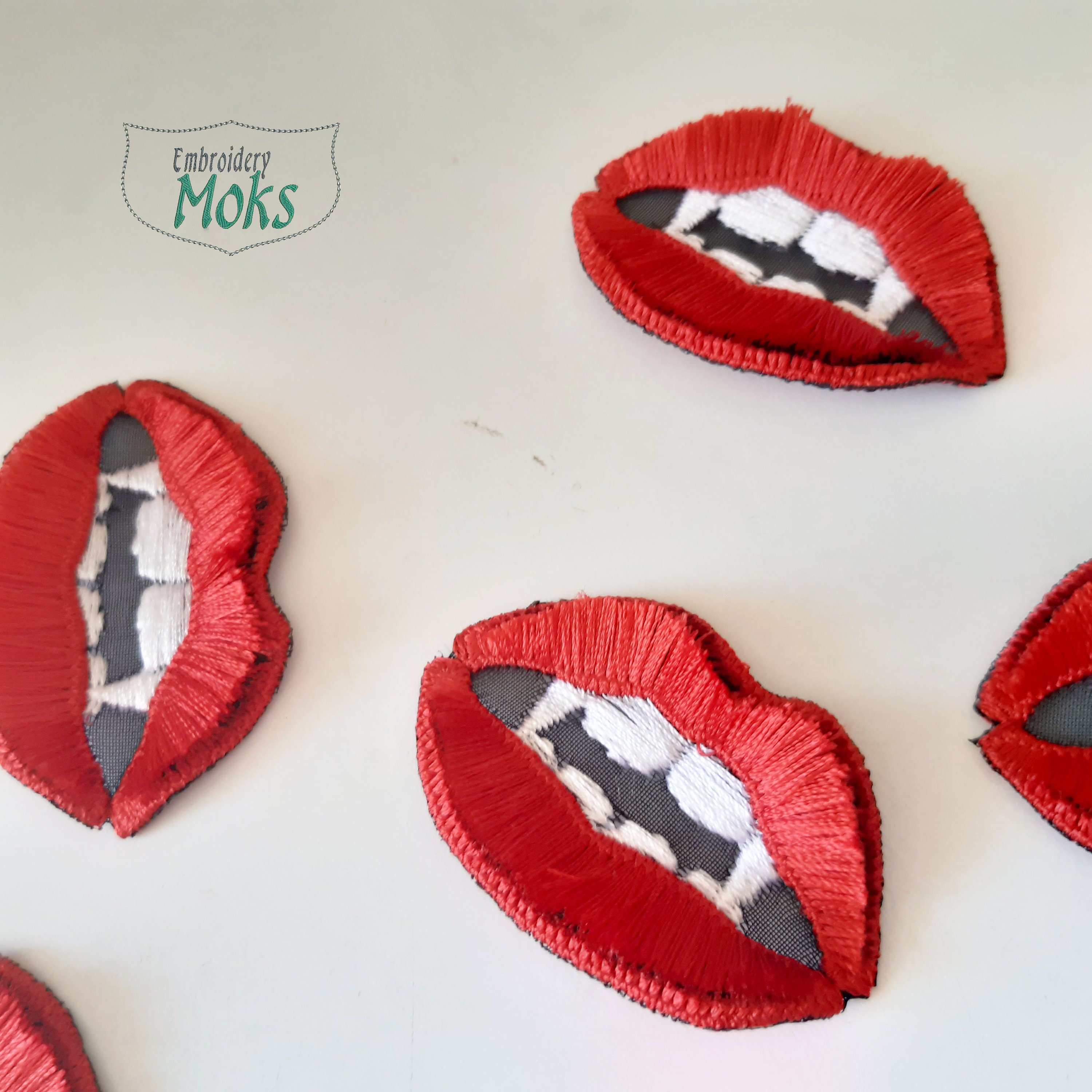 Moks369(p) Set 8 Pc Embroidery Lips Patches, Vampire Lips and Teeth ...