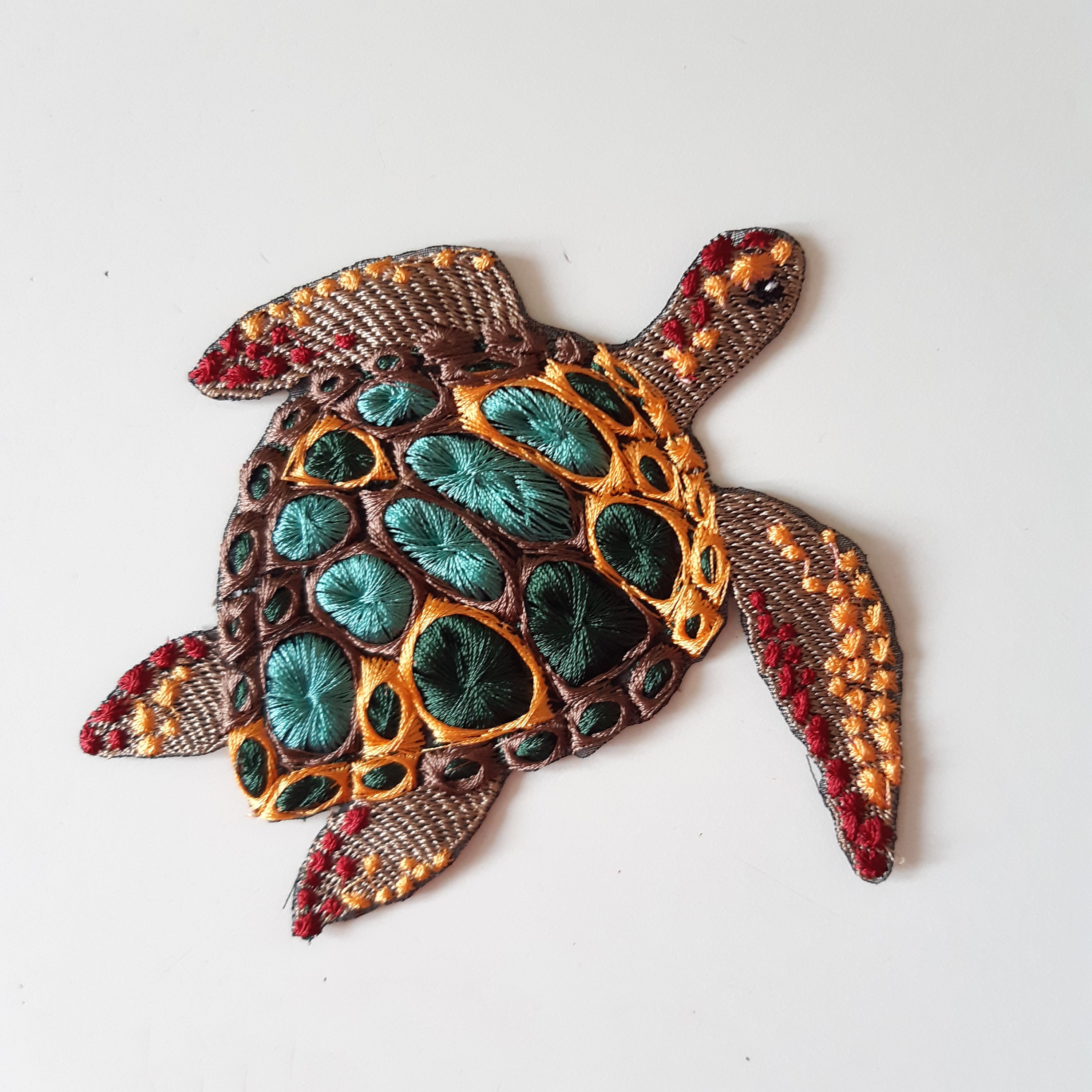 Moks421 Sea Turtle Orange Tortoise Embroidered Patch Big - Water Marine ...