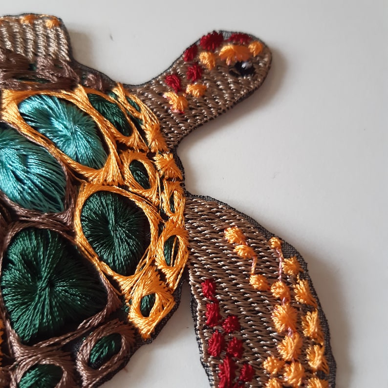 Moks421 Sea Turtle Orange Tortoise Embroidered Patch Big - Water Marine ...