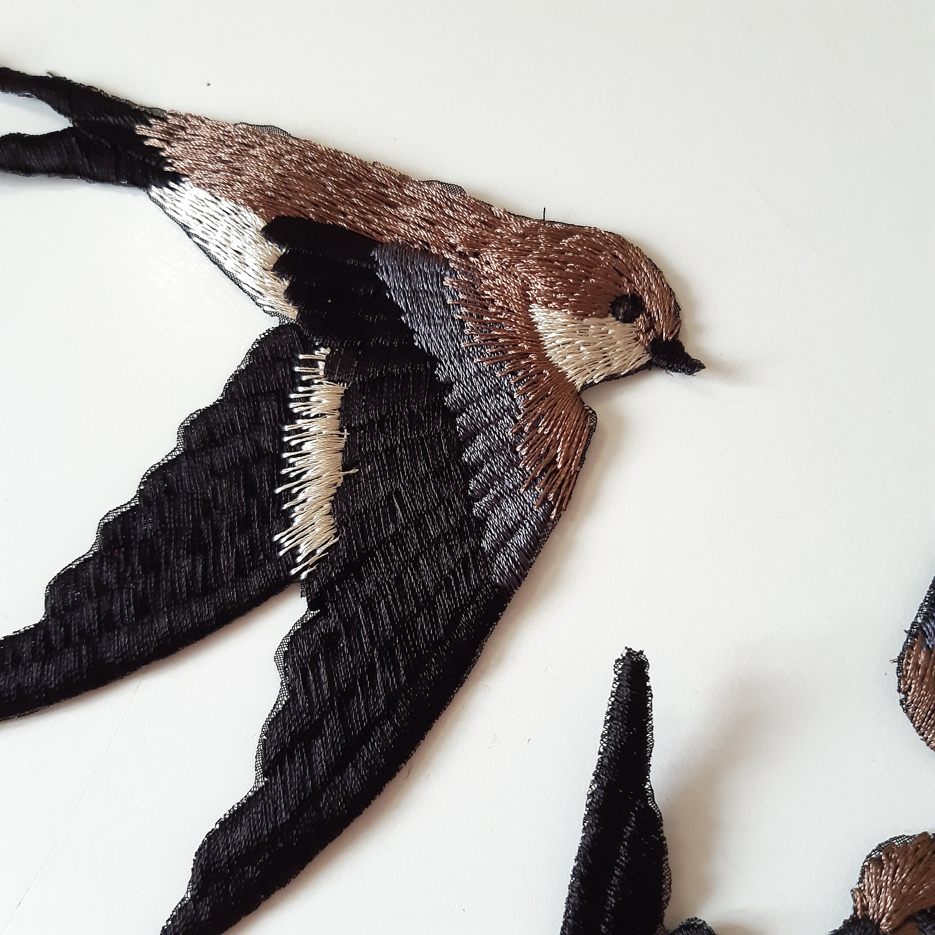 Moks425p Embroidered Patches Grey Brown Bird Swallow - Etsy