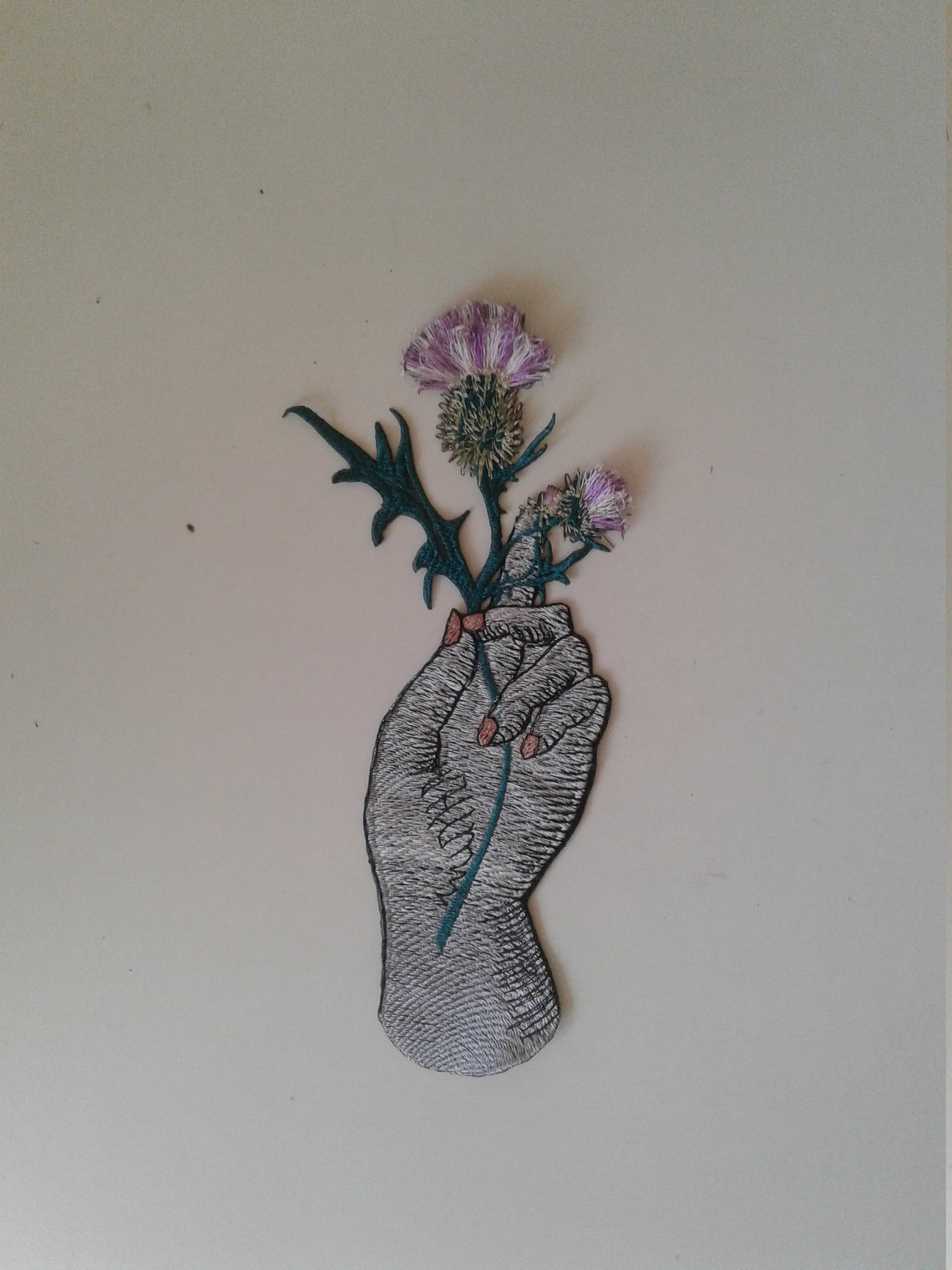 Moks183(p) Large Hand With Thistle Flower - Embroidered Patch - Etsy