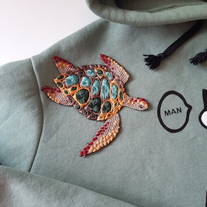 Moks421 Sea Turtle Orange Tortoise Embroidered Patch Big - Water Marine ...