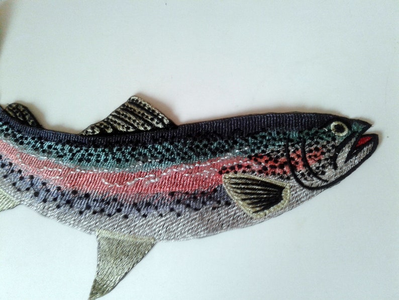 Moks175p fish embroidered patch rainbow trout | Etsy