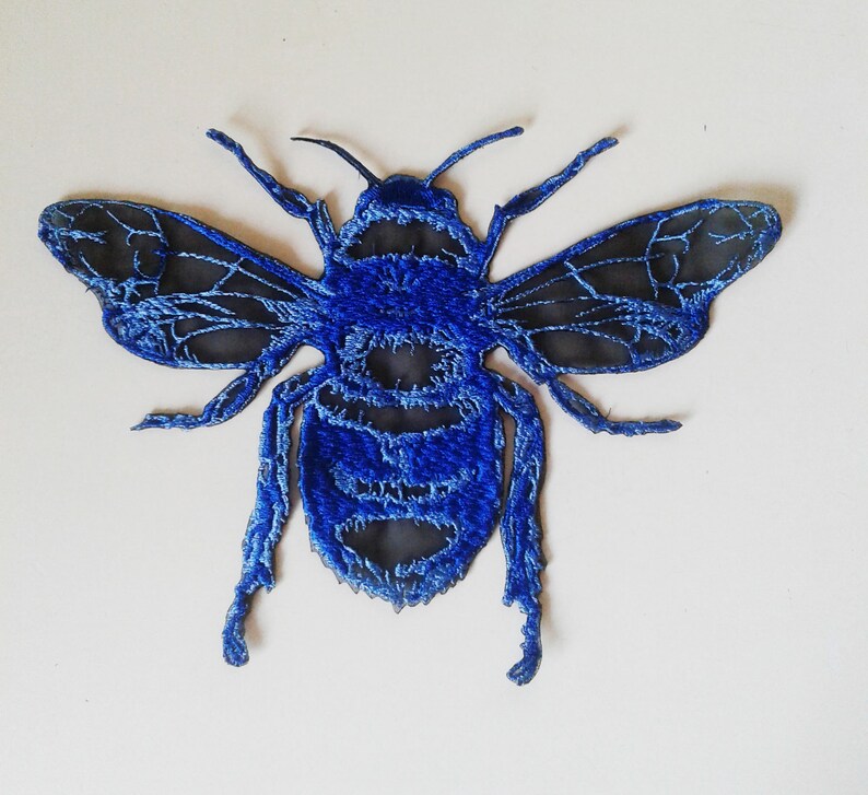 Moks262p Blue Bee Large Embroidered Patch - Etsy