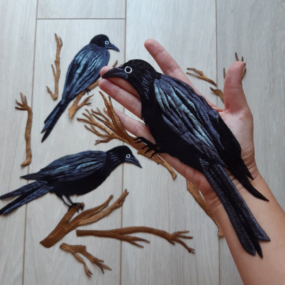 Moks473 set raven patch bird patch set of 3 crows and twigs | Etsy
