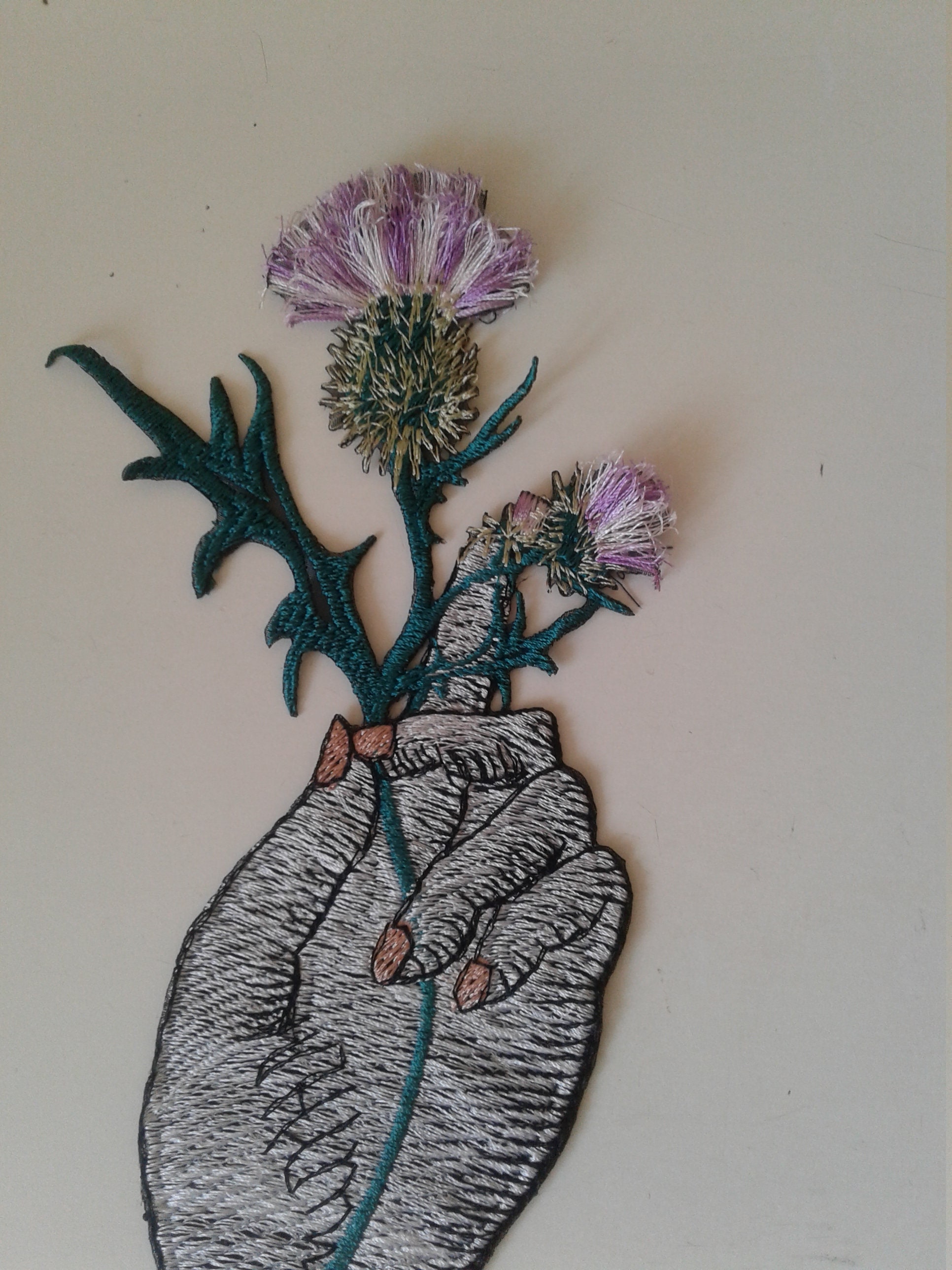 Moks183p Large Hand With Thistle Flower Embroidered Patch - Etsy