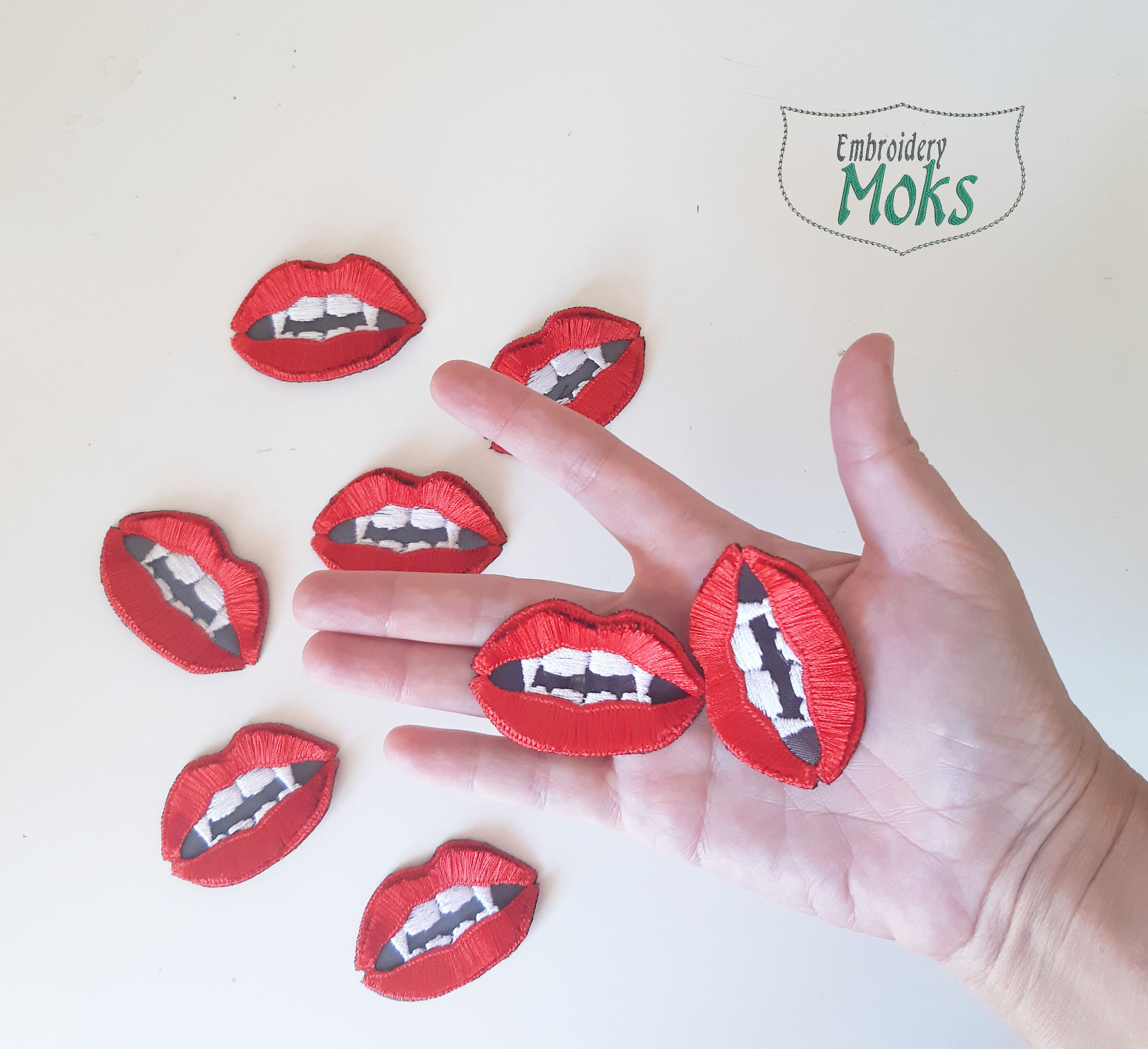 Moks369(p) Set 8 Pc Embroidery Lips Patches, Vampire Lips and Teeth ...