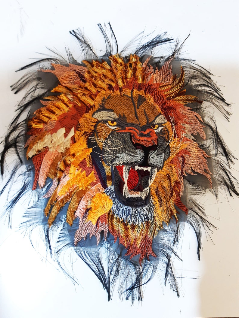 Moks322p large lion embroidered patch lion head with open | Etsy