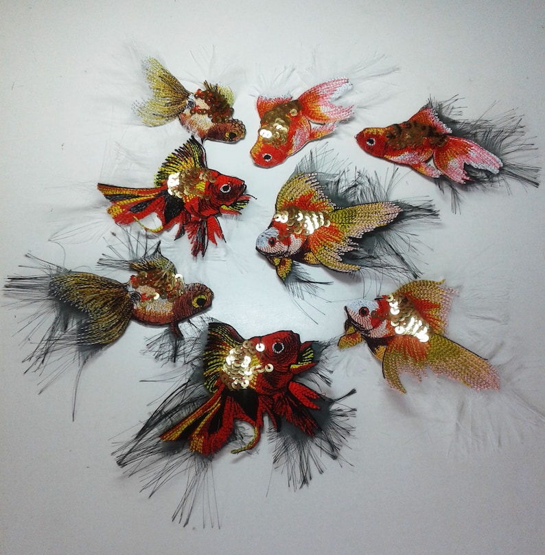 Moks239p set of 8 goldfish embroidered patch | Etsy