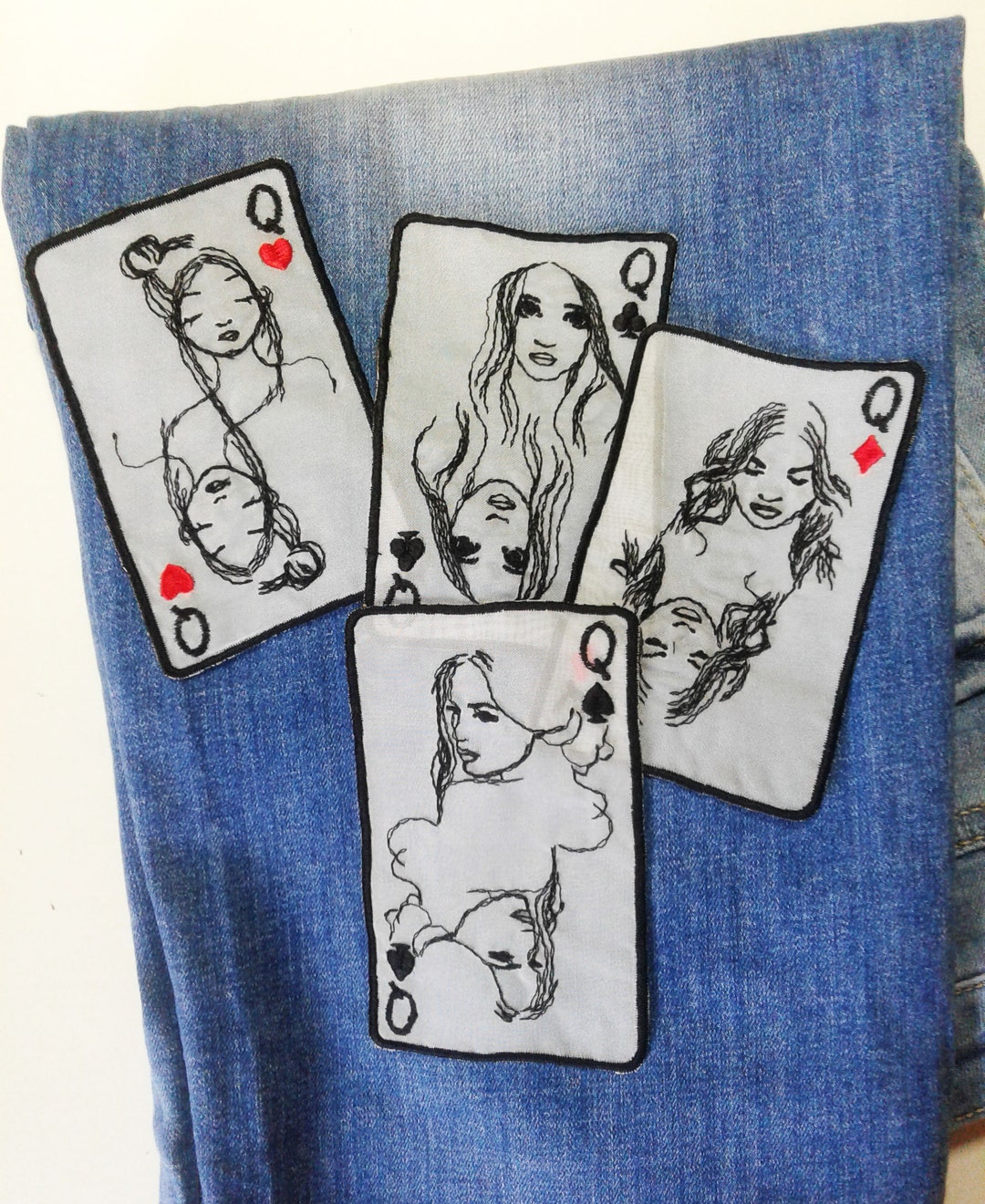 Moks259(p) Card Games Embroidered Patch, Playing Cards, Set of 4 Queens ...