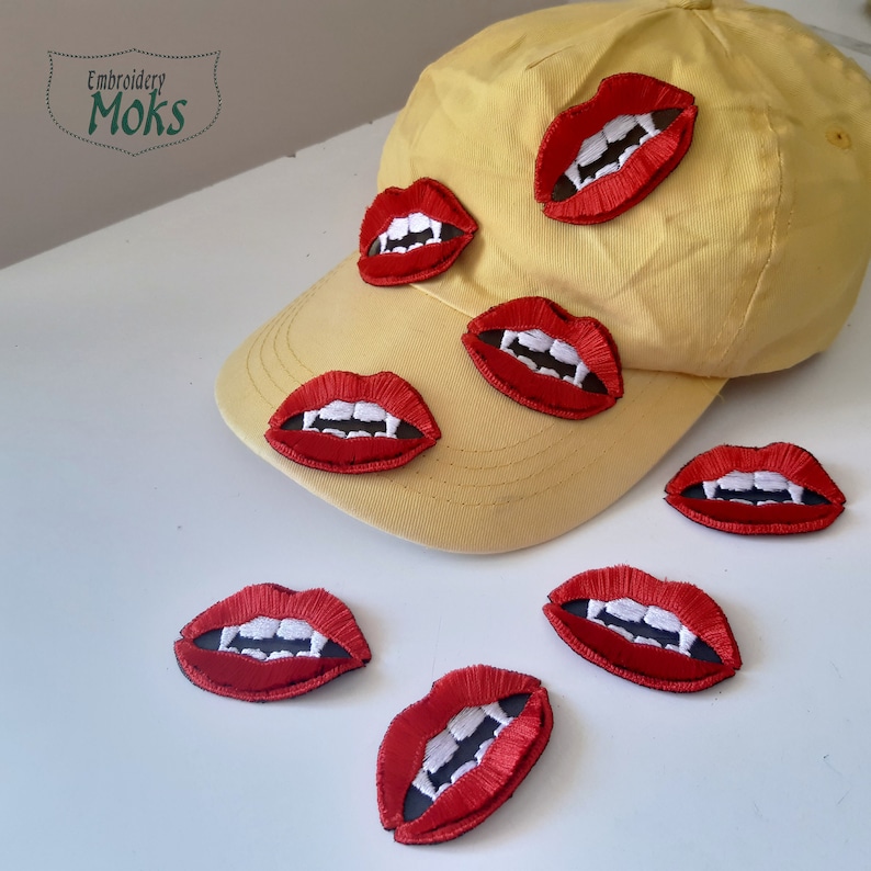 Moks369(p) Set 8 Pc Embroidery Lips Patches, Vampire Lips and Teeth ...