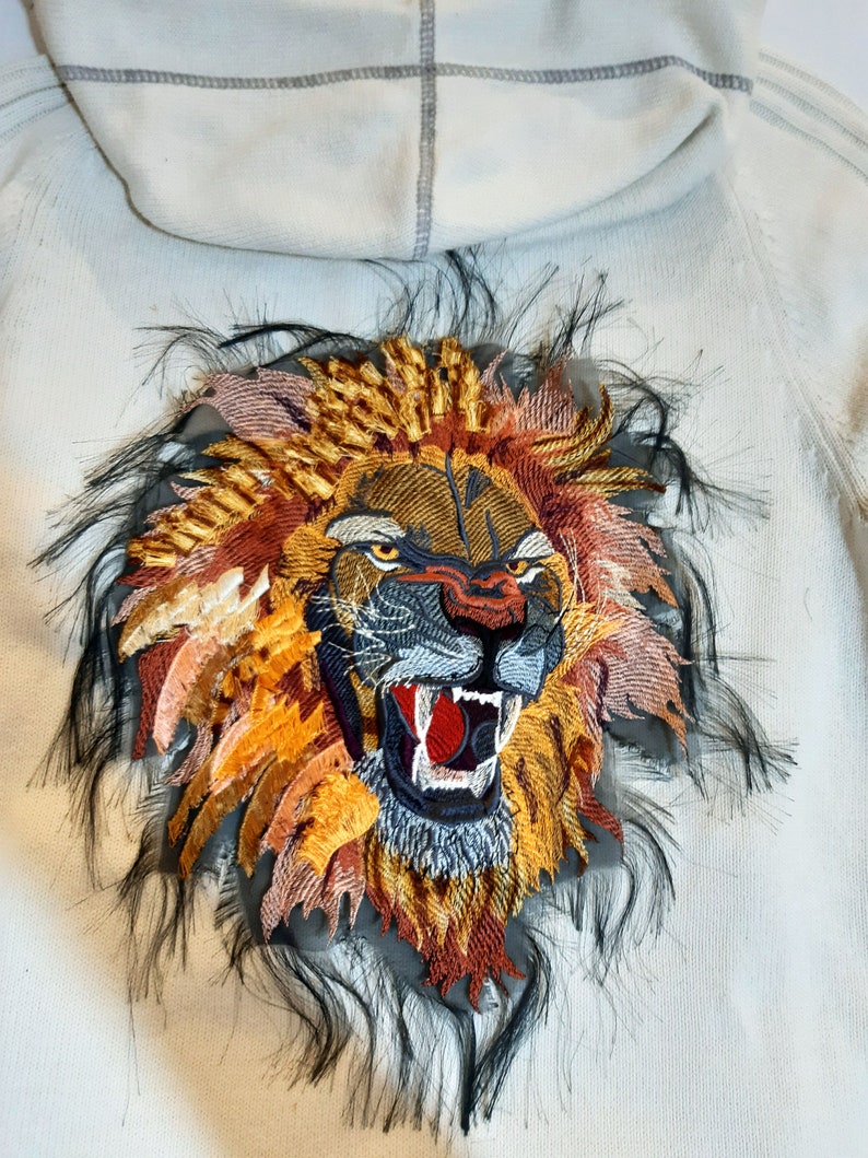 Moks322p Large Lion Embroidered Patch Lion Head With Open - Etsy
