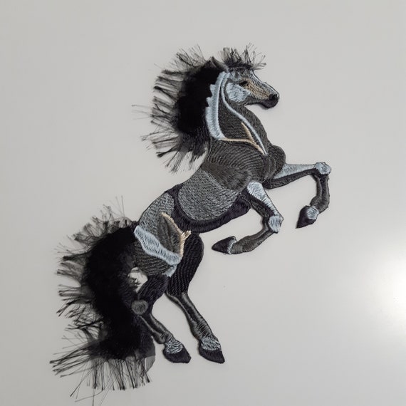 Moks429p Embroidered Patch Black Horse Animal Patch Sew On | Etsy