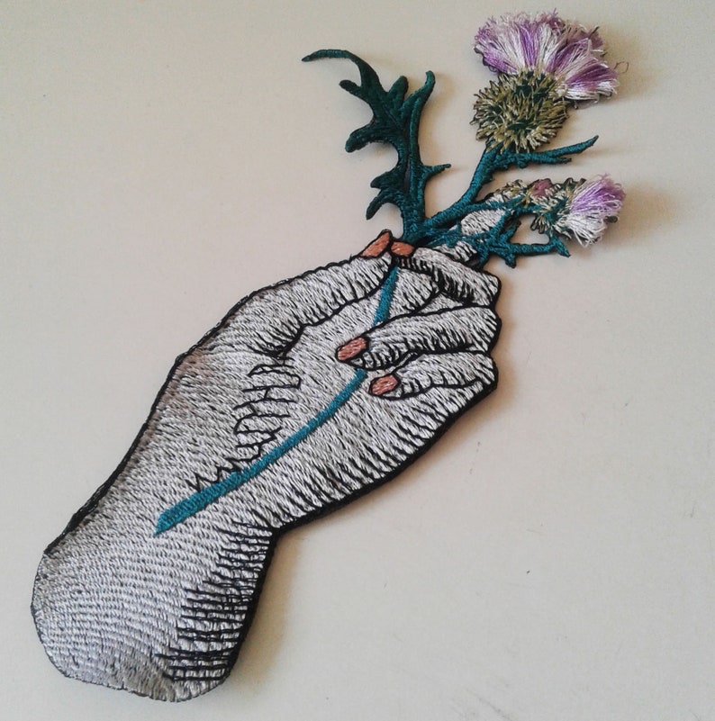 Moks184(p) Hand With Thistle Embroidery Patch - Etsy