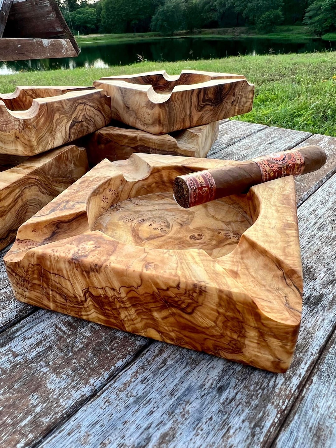Olive Wood Cigar Ash Tray - Etsy