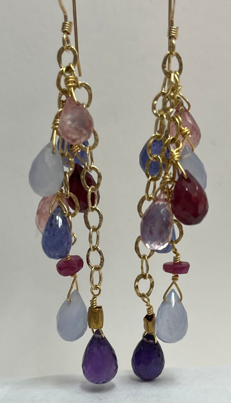 Tanzanite, Strawberry Quartz, Ruby, and Amethyst Earrings - Etsy