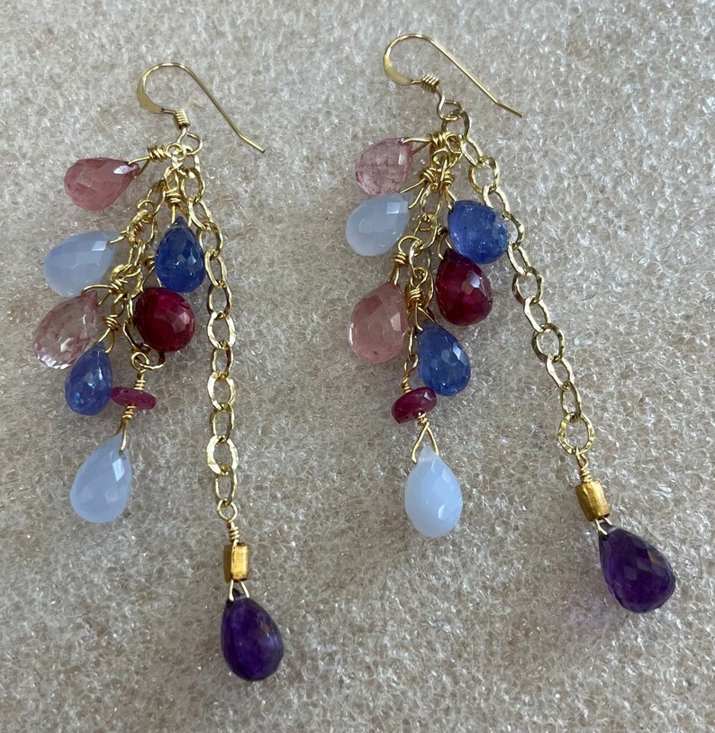 Tanzanite, Strawberry Quartz, Ruby, and Amethyst Earrings - Etsy