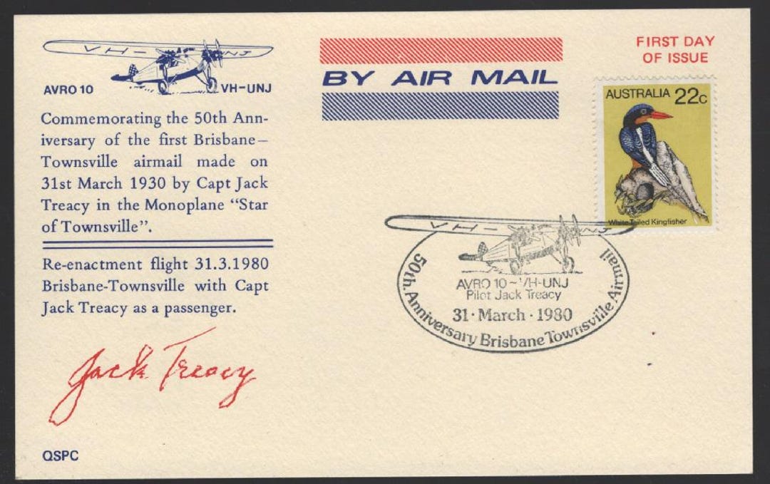 Jack TREACY Monoplane 50th Anniversary SIGNED Special POSTMARKS Back ...