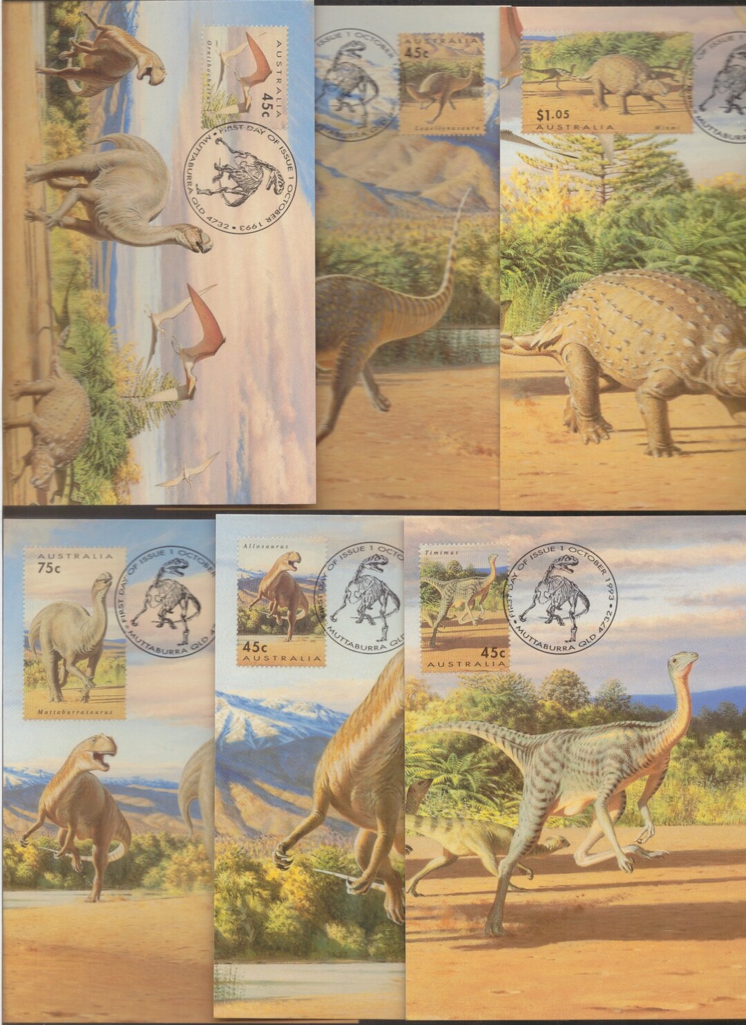 Extinct DINOSAUR Era Dinosaurs Australia Stamp Maxi Card Set of 6 ...