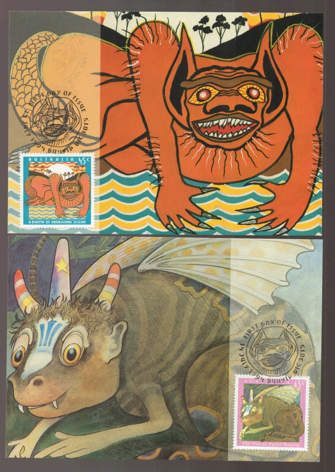 BUNYIPS Aboriginal Legend Bunyip Australia Cartoon Stamps Set of 4 Maxi ...