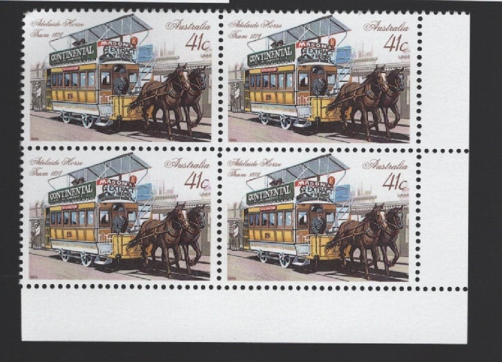 TRAMS Australian Historic Tram Blocks of 4 MUH 1989 Stamps Horse Tram ...