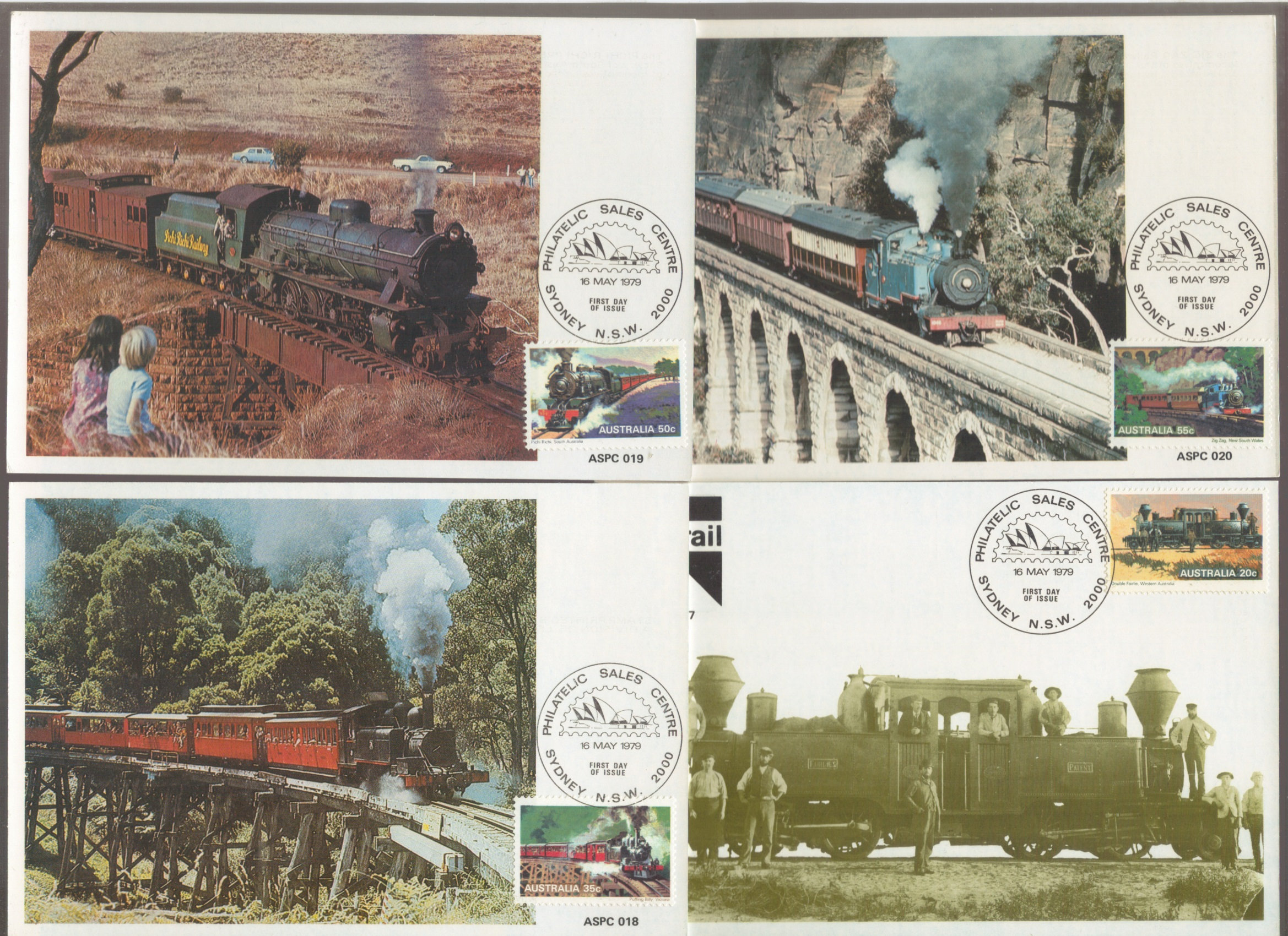Australian STEAM LOCOMOTIVES Trains Railway 1979 Set of 4 Stamps Maxi ...