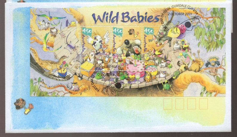 Australia WILD Babies CARTOON Characters Baby Animals Set of 3 FDCS ...