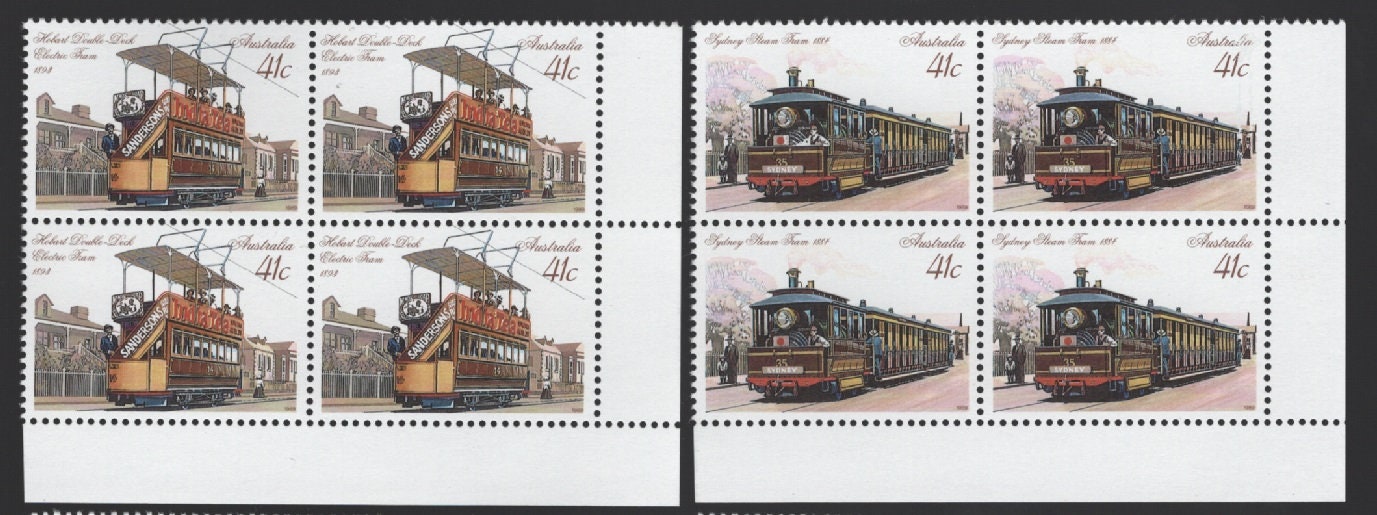 TRAMS Australian Historic Tram Blocks of 4 MUH 1989 Stamps Horse Tram ...