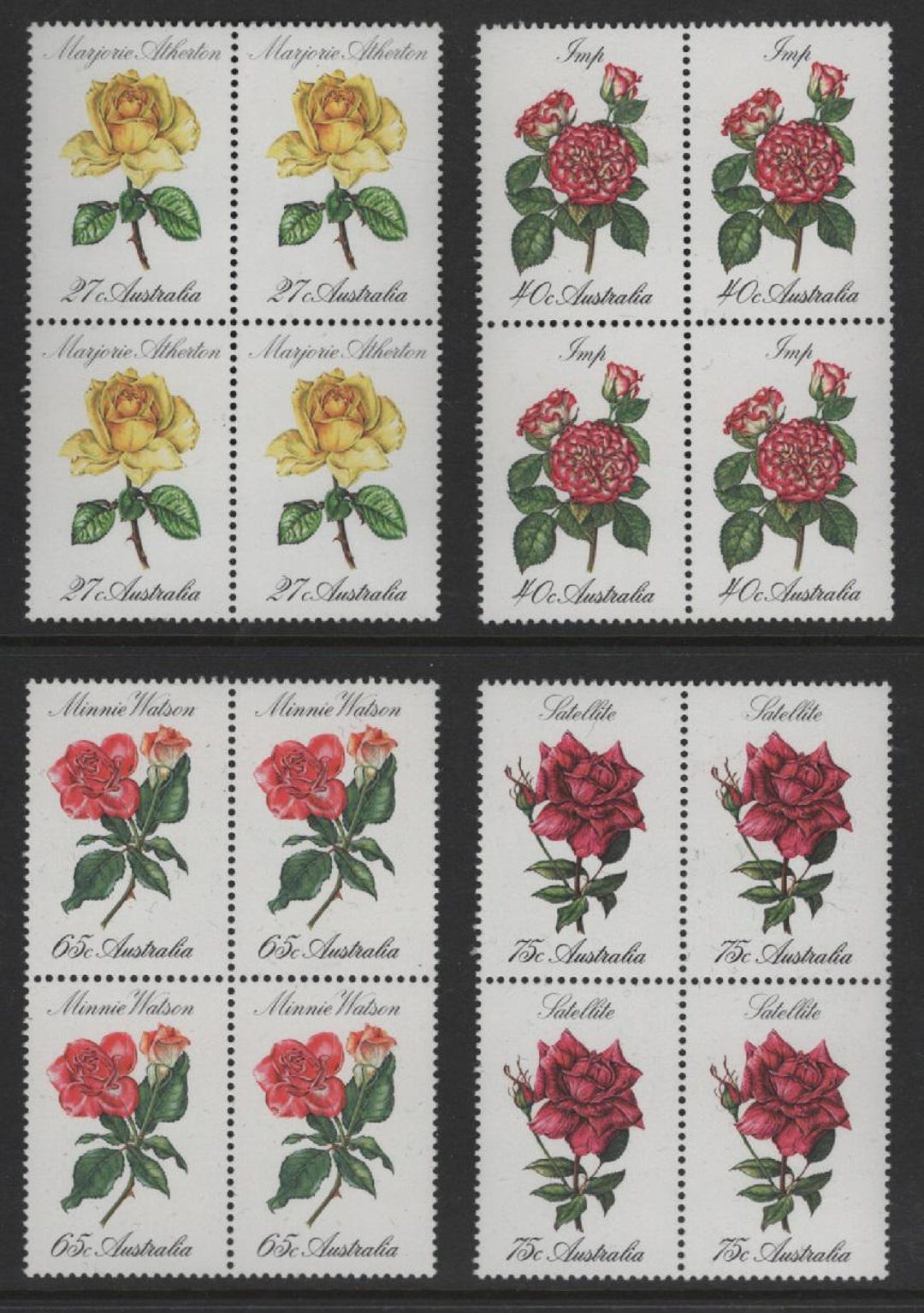 Australia ROSES Flowers Blocks of 4 MUH 1982 Rose Stamps - Satellite ...