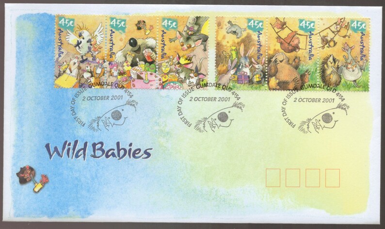 Australia WILD Babies CARTOON Characters Baby Animals Set of 3 FDCS ...
