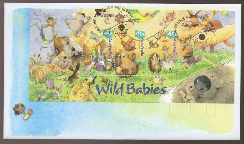 Australia WILD Babies CARTOON Characters Baby Animals Set of 3 FDCS ...