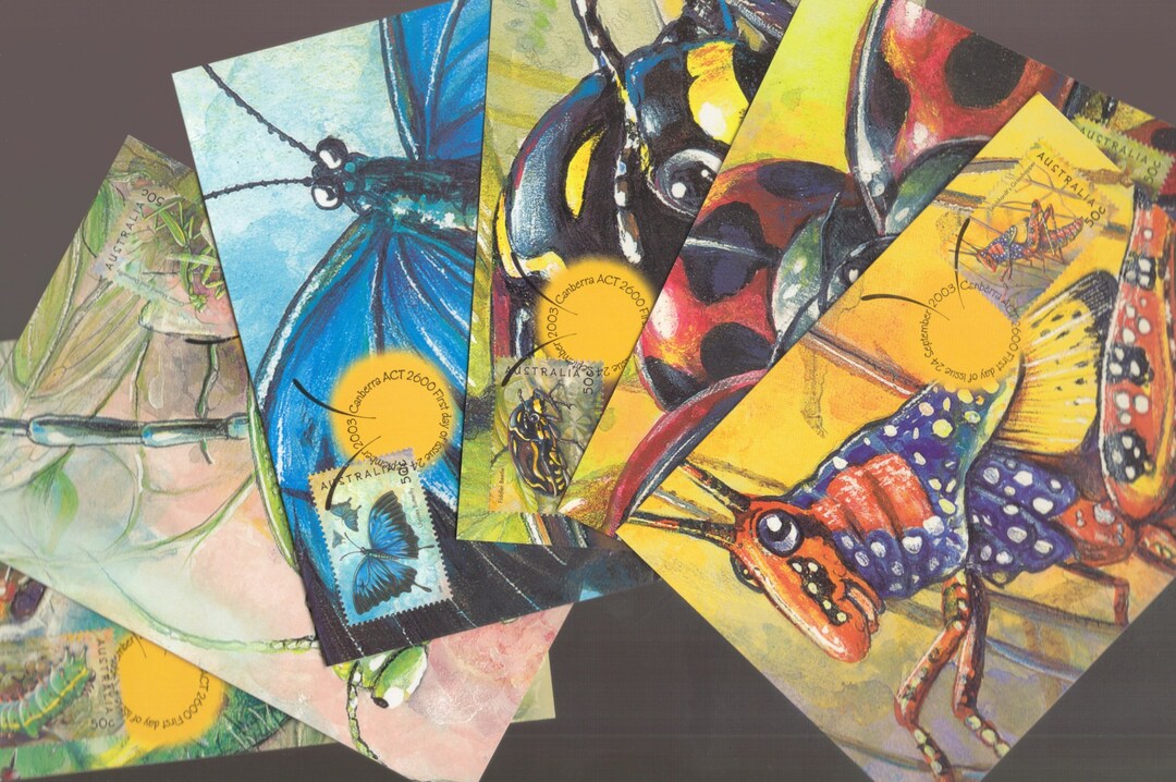 Bugs, Butterflies, Beetles, Cartoon Postcards Set With 6 Stamps ...