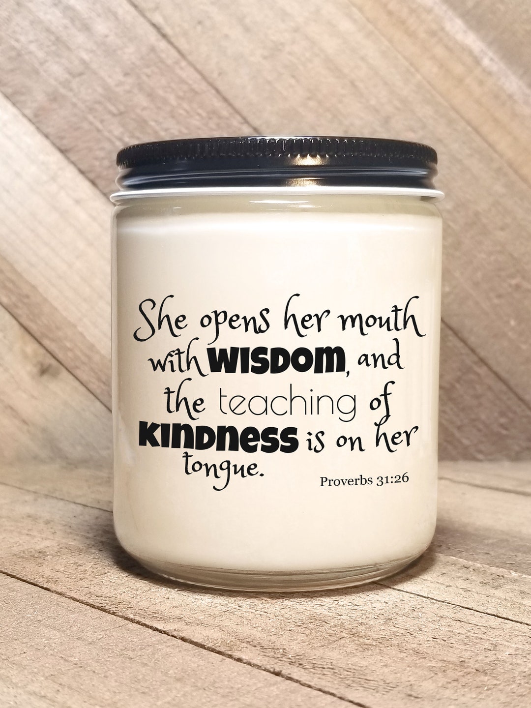 Proverbs 31:26, Bible Verse Soy Candle, Scripture Candle, Personalize ...