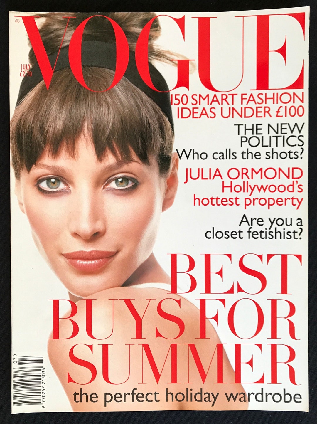 VOGUE Magazine July 1995 UK Christy TURLINGTON Cover - Etsy