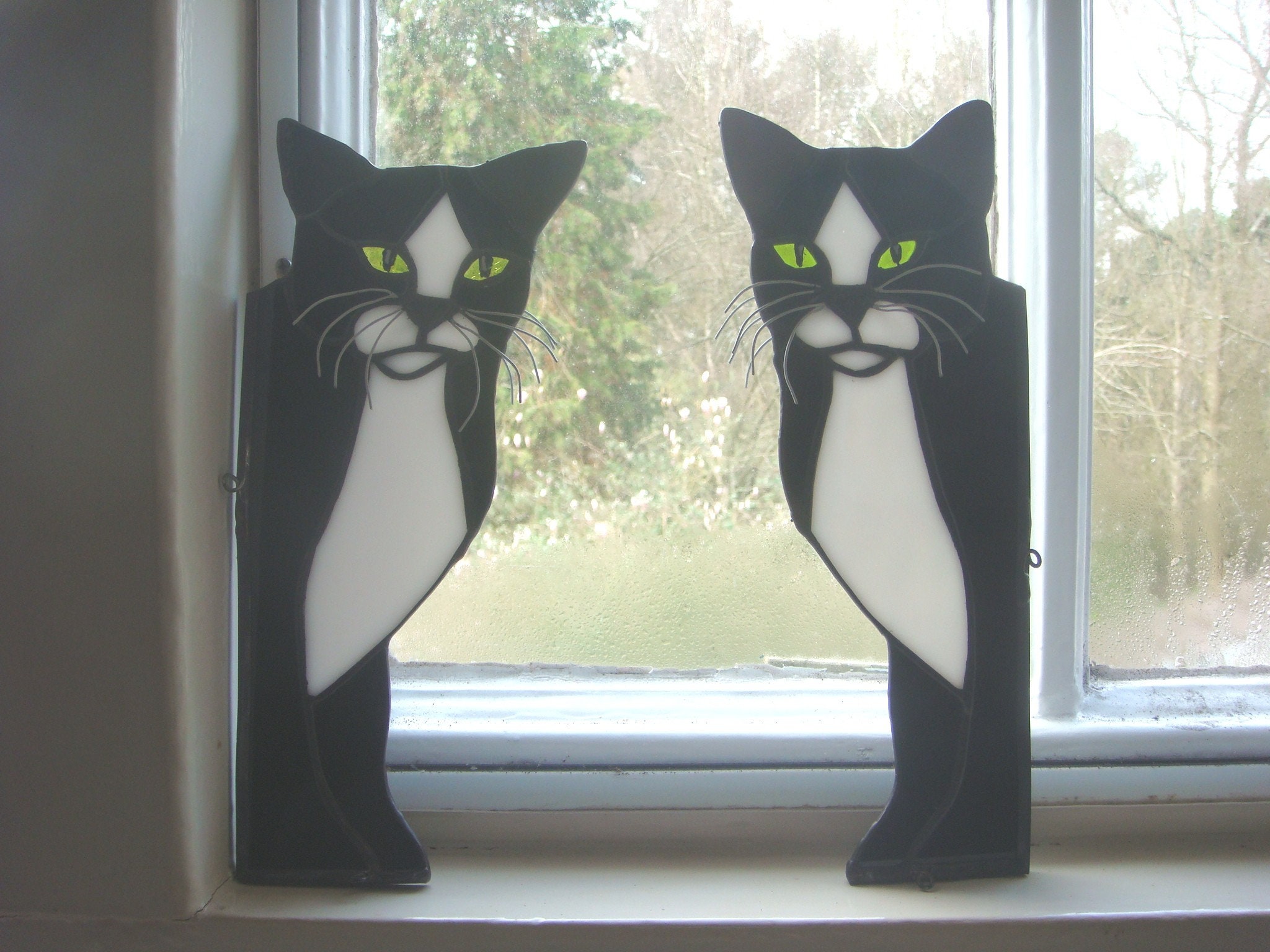Stained Glass Black & White Peeping Cat(l) - Etsy