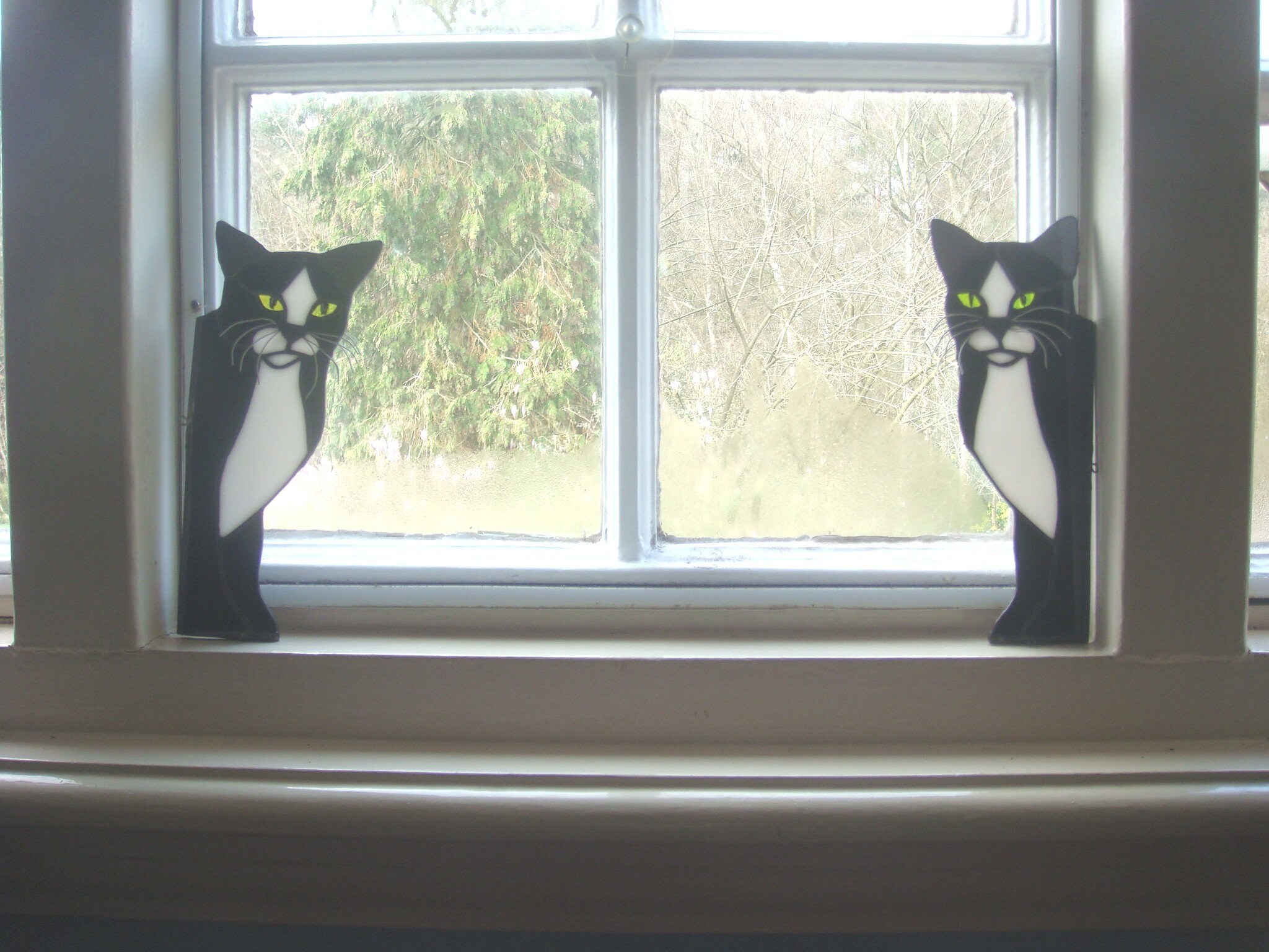 Stained Glass Black & White Peeping Cat(l) - Etsy