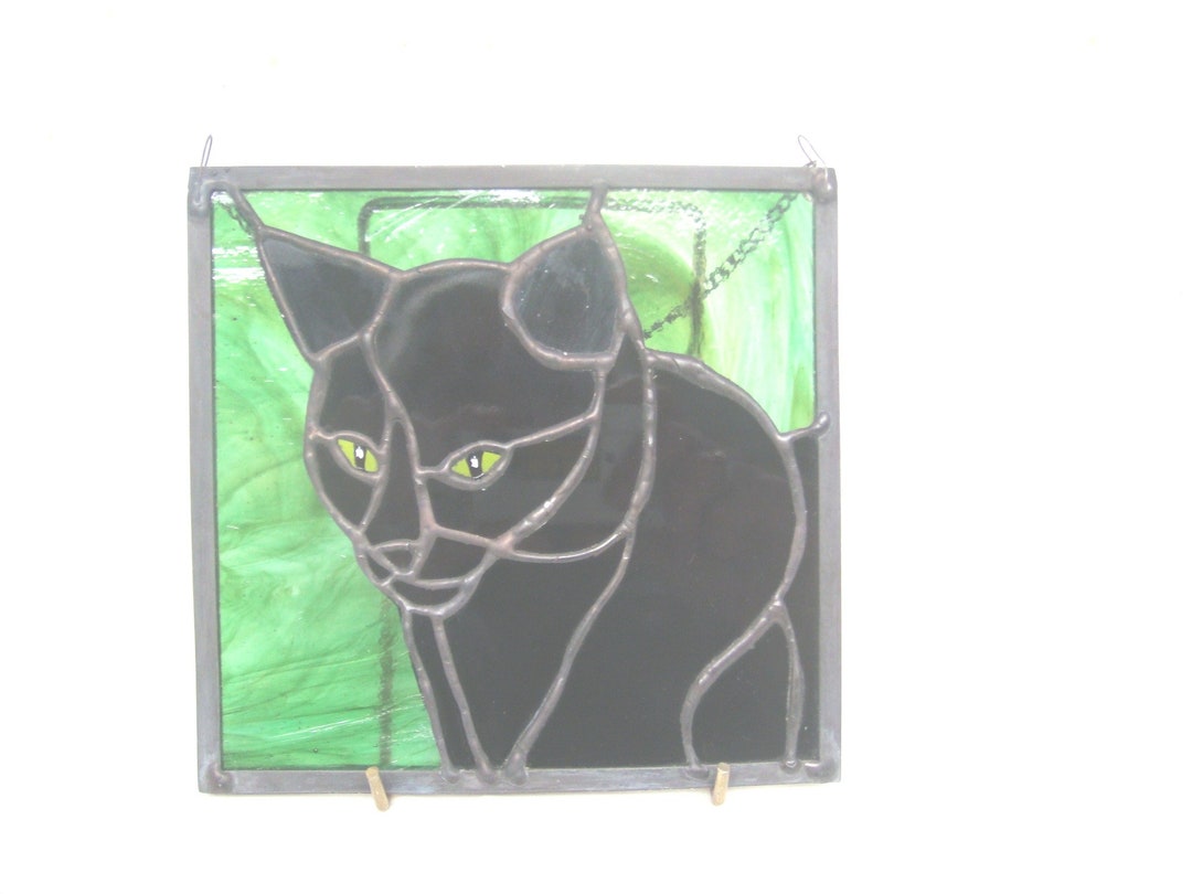 Stained Glass Black Cat Panel - Etsy