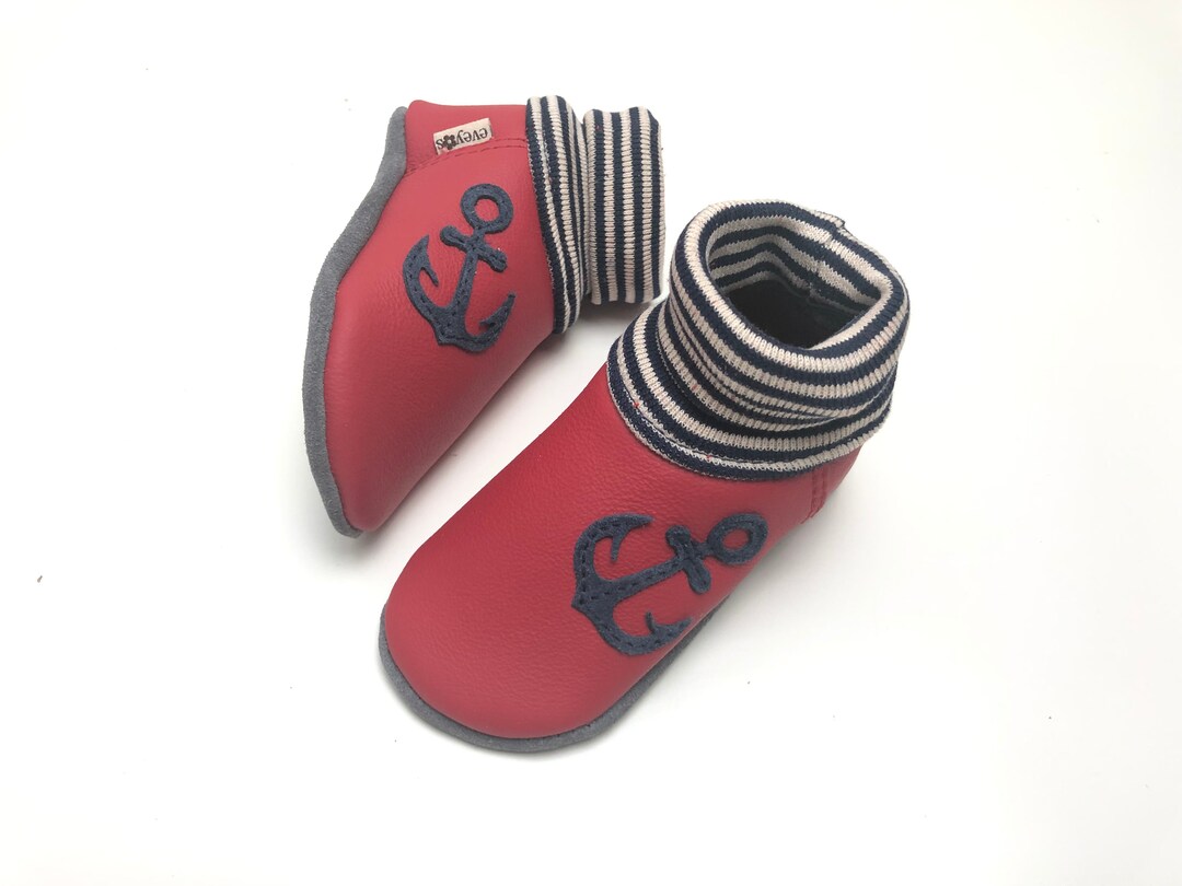Crawler Shoes MARTIM Red With Anchor Cabin Shoes LEDERSTRUMPF Leather ...