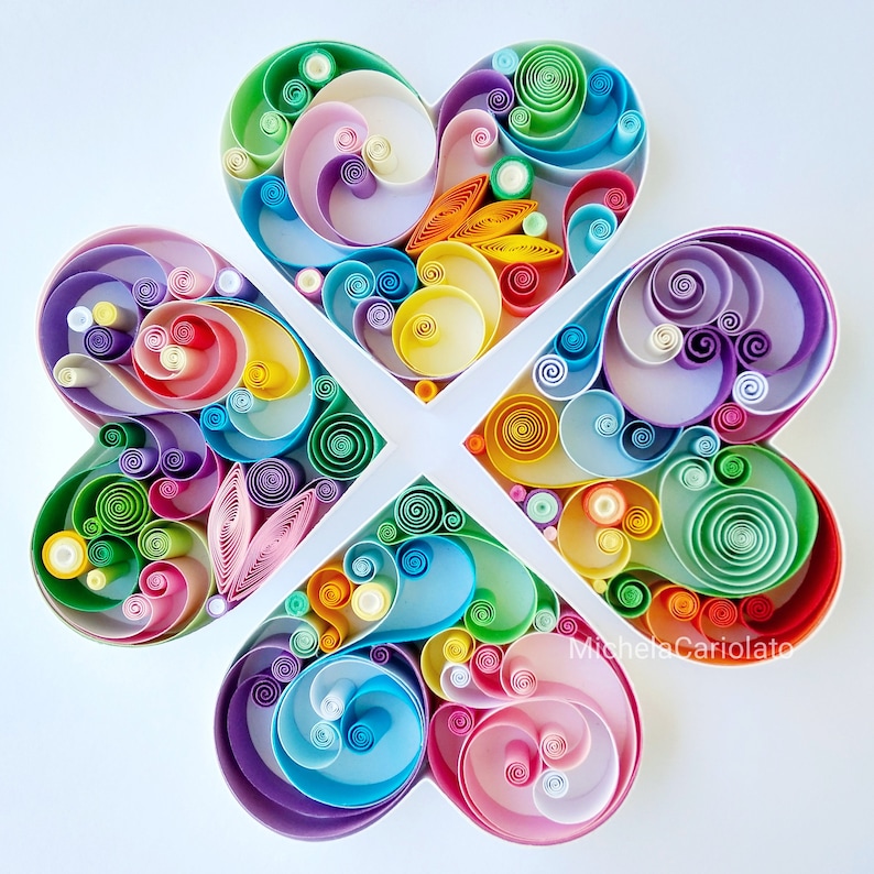 Rainbow Four-leaf Clover, Quilling Paper Art Design, Handmade Gift, Home Decor, for Her, for Him ...