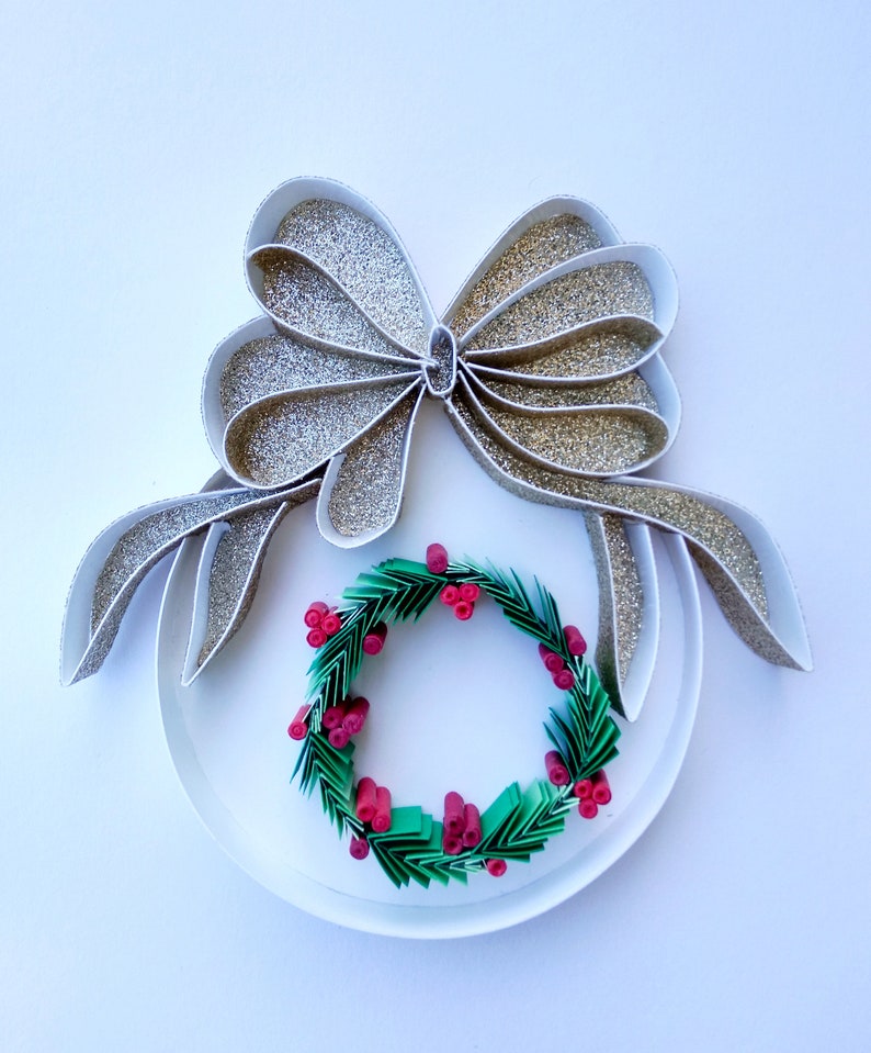 Christmas Bauble With Bow, Quilling Paper, Handmade Gift, Home Decor ...