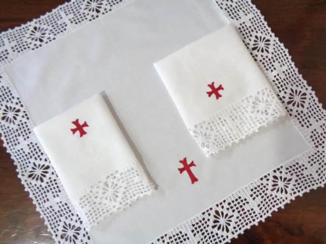 Linen Catholic Altar Cloth Set With Lace - Purificator, Corporal ...
