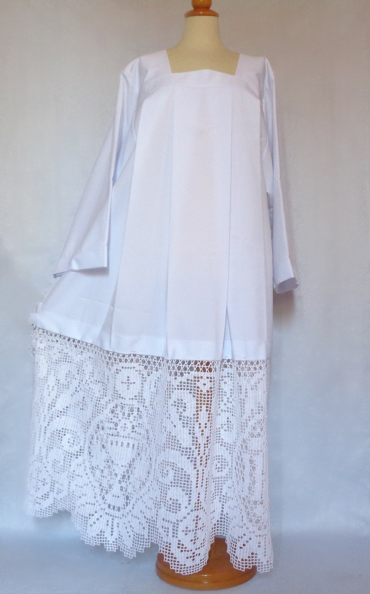 Square Neck Priest Alb: Liturgical Lace Trim, Hand Crochet Cotta - Etsy