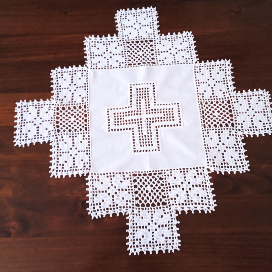 Orthodox White Linen Altar Cloth With Cross – Handmade Crochet Doily - Etsy