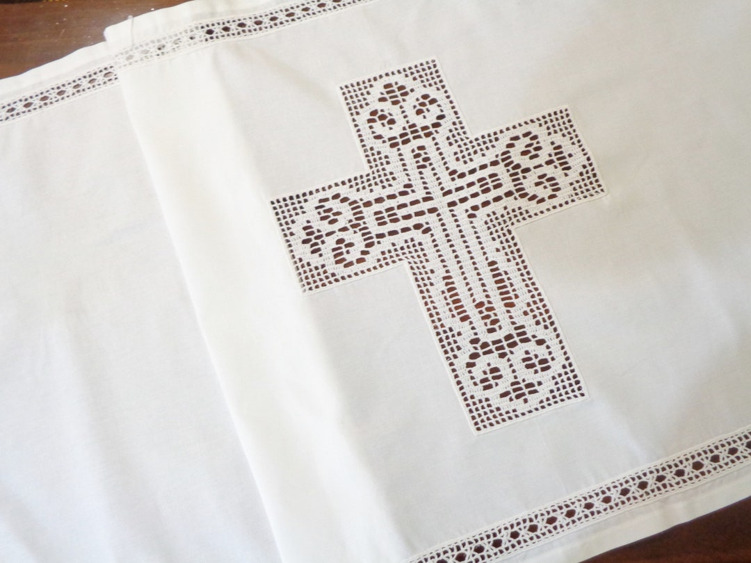 Handmade Lace Cross Altar Cloth: White Linen Religious Runner - Etsy