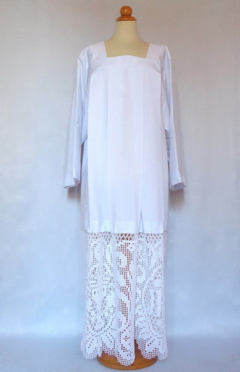Square Neck Priest Alb: Liturgical Lace Trim, Hand Crochet Cotta - Etsy