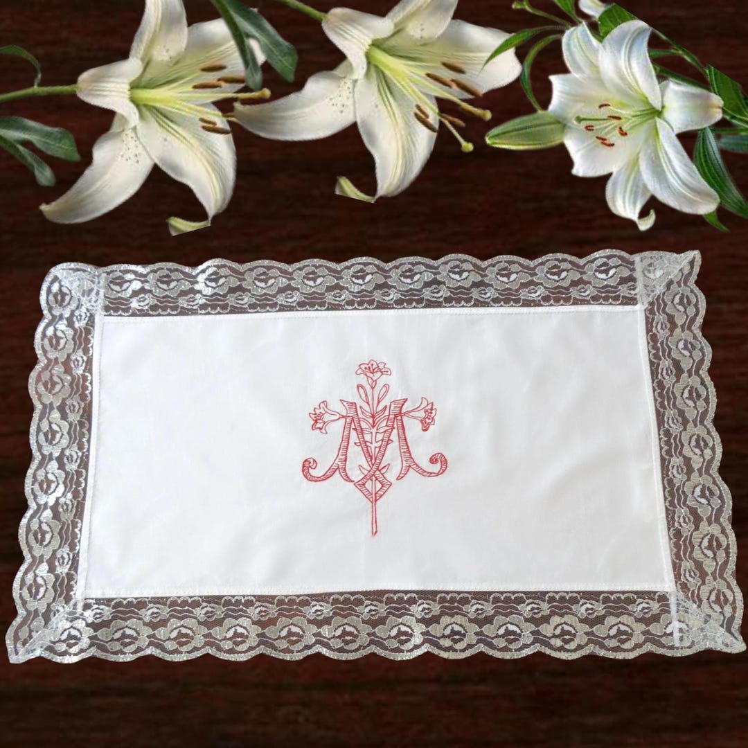 Marian Monogram Altar Cloth Catholic: Vintage Style Embroidery Church ...