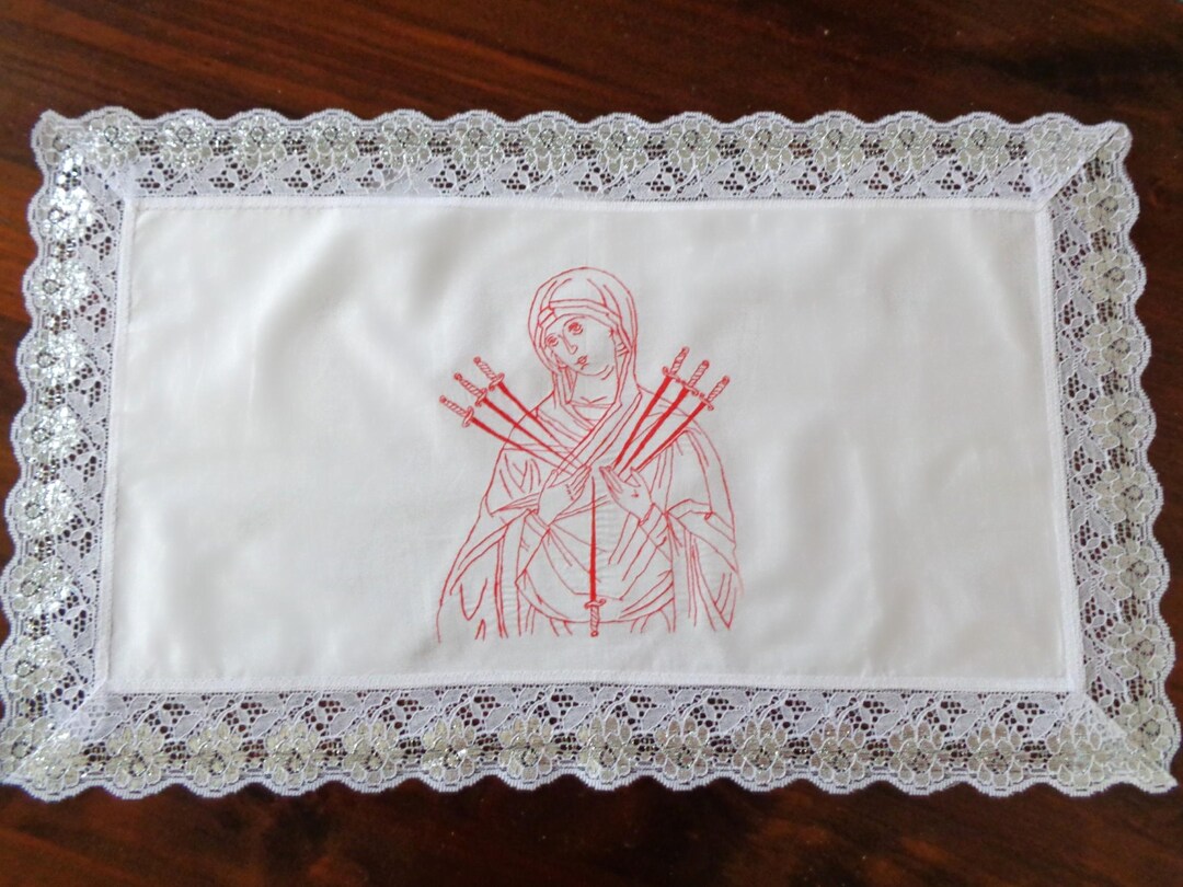 Our Lady of Sorrows Small Altar Cloth Embroidery Theotokos Virgin Mary ...