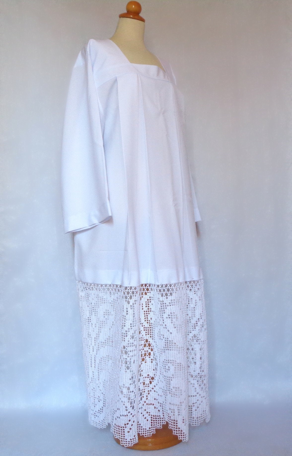 Square Neck Priest Alb: Liturgical Lace Trim, Hand Crochet Cotta - Etsy