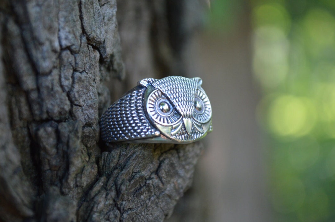 Engraved Silver Owl Ring, Handmade Silver Owl Jewelry, Anniversary Gift ...
